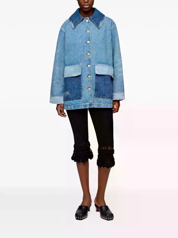 GANNI Patchwork Denim Jacket - Blue