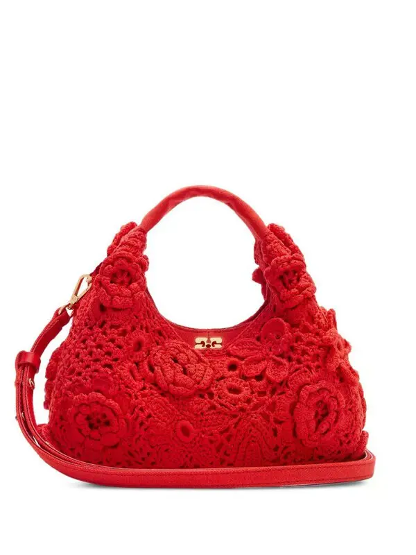 GANNI Floral Appliqué Tote Bag - Red