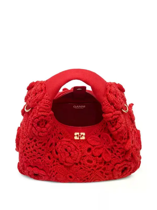 GANNI Crochet Floral Applique Mini Bag - Red