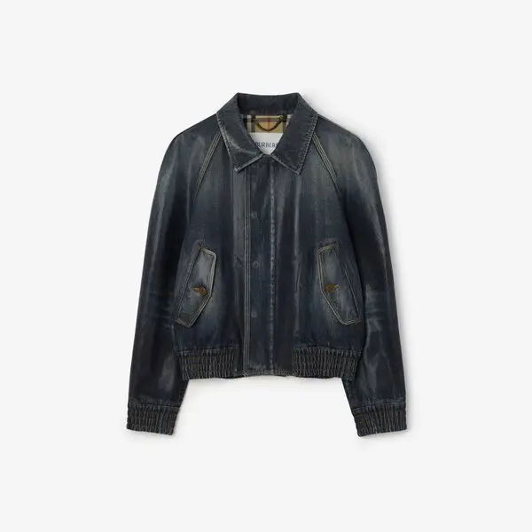 Burberry Washed And Coated Denim Aviator Jacket - Mid Blue
