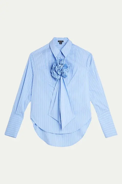 Karen Millen Striped Cotton Tie-neck Rosette Shirt