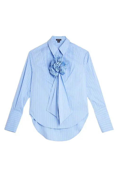 Karen Millen Striped Cotton Tie-neck Rosette Shirt
