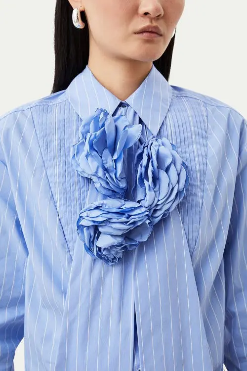 Karen Millen Striped Cotton Tie-neck Rosette Shirt