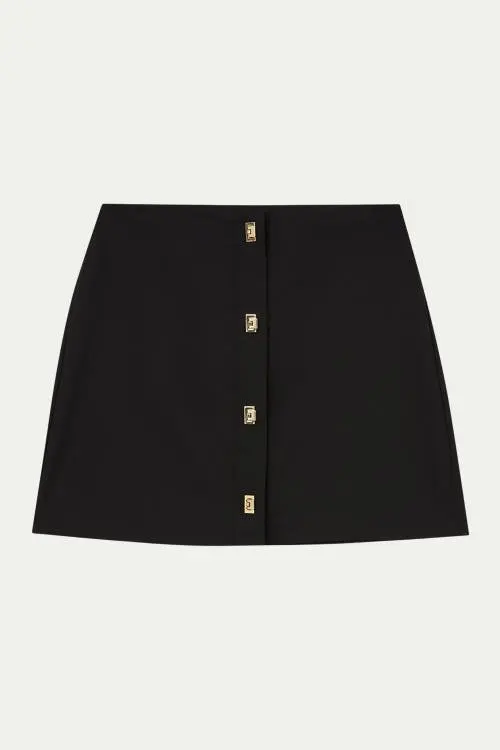 Karen Millen Techno Cotton Mini Skirt With Gold Clasp