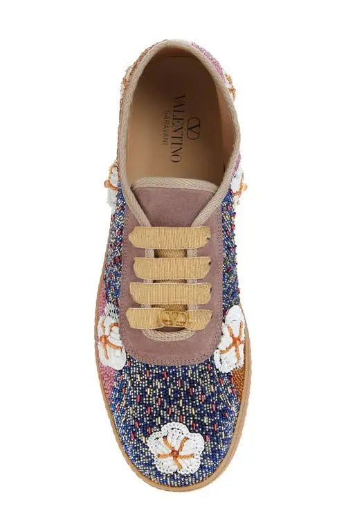 Valentino Garavani Cosmatesque Sequins And Floral Embroidery Sneakers