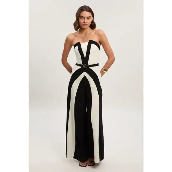 Karen Millen Colour Block Bandeau Jumpsuit - Mono