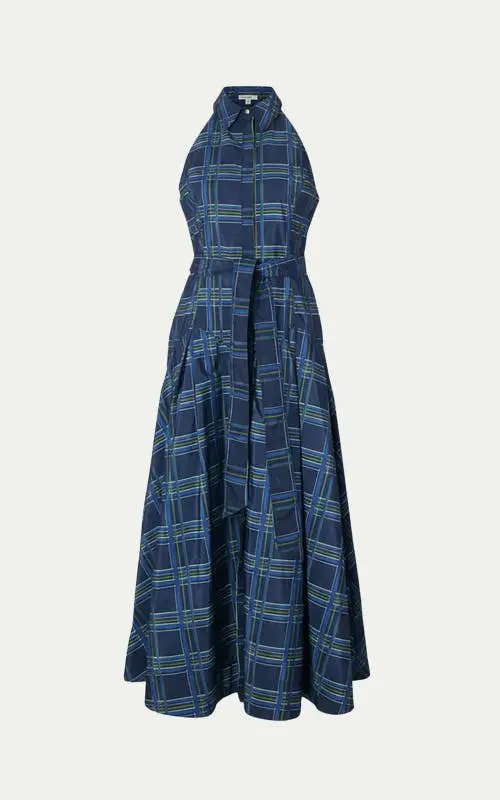 Karen Millen Check Taffeta Belted Maxi Shirt Dress