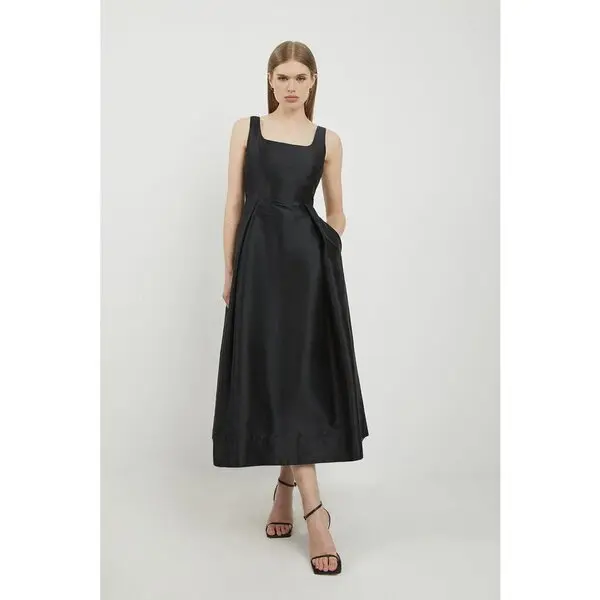 Karen Millen Taffeta Full Skirt Tailored Midi Dress - Black