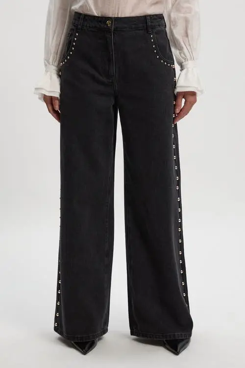 Karen Millen Denim Studded Wide Leg Jeans