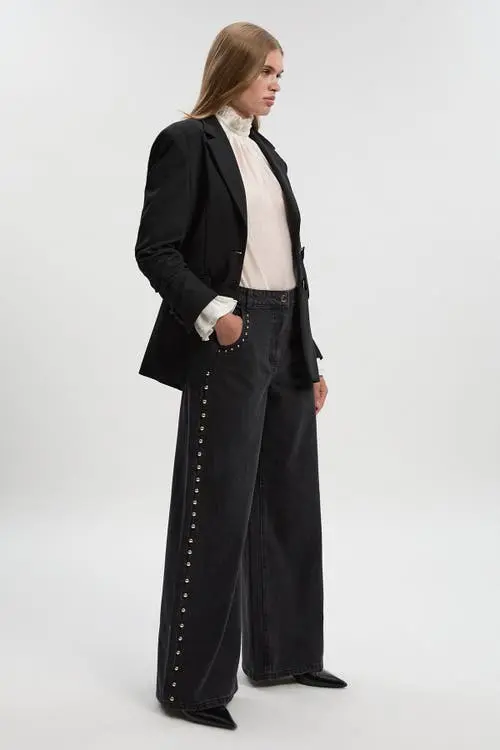 Karen Millen Denim Studded Wide Leg Jeans