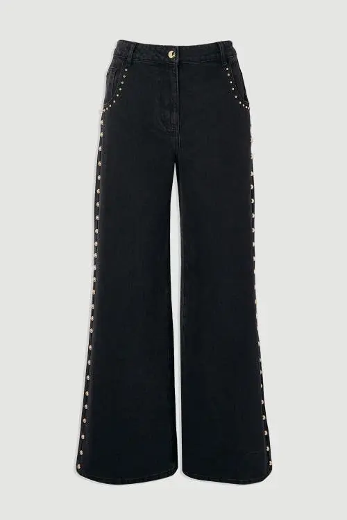 Karen Millen Denim Studded Wide Leg Jeans