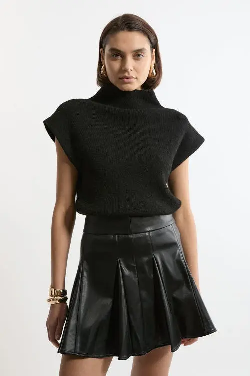 Karen Millen Faux Leather Pleated Mini Skirt