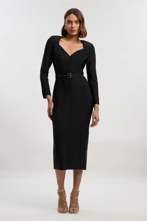 Karen Millen Figure Form Bandage Belted Midi Dress - Black