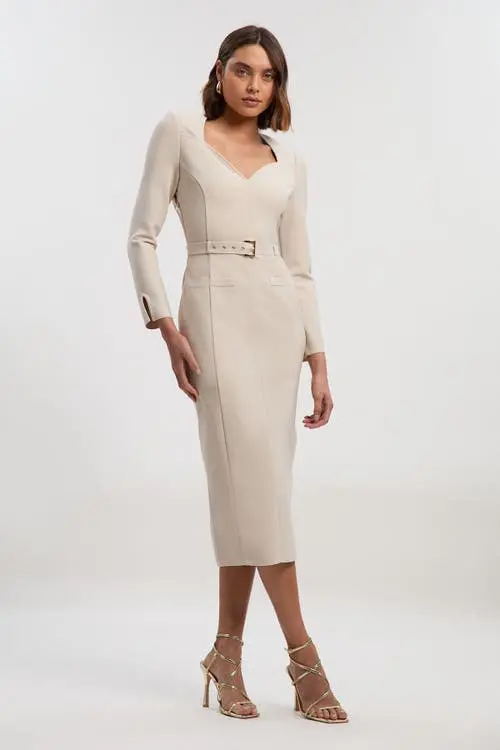 Karen Millen Figure Form Bandage Belted Midi Dress - Stone