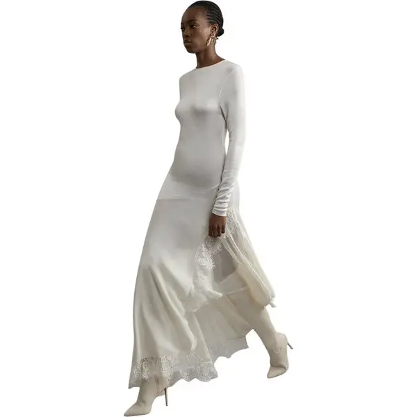 Karen Millen Slinky Lace Asymmetrical Maxi Dress