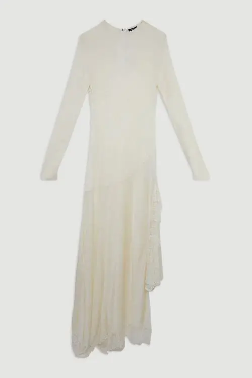 Karen Millen Slinky Lace Asymmetrical Maxi Dress