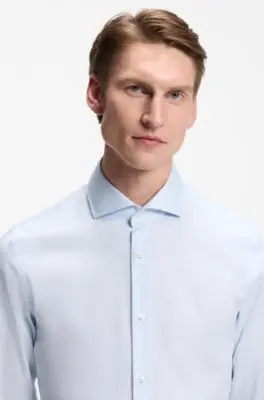 BOSS One Slim-fit Shirt In A Structured Cotton Blend - Light Blue