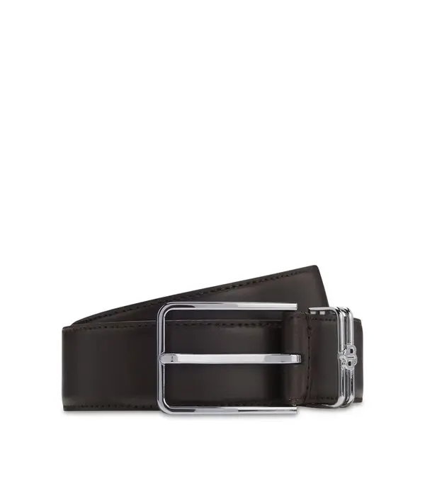 BOSS Italian Leather Belt With Monogram - Dark Brown