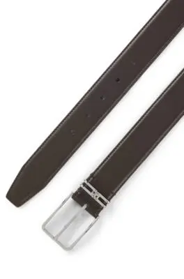 BOSS Italian Leather Belt With Monogram - Dark Brown