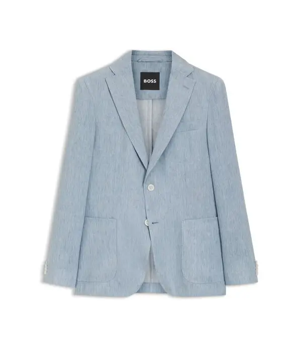 BOSS Slim-fit Jacket In A Linen Blend - Light Blue
