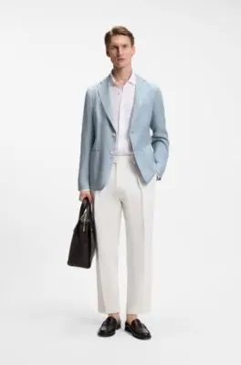BOSS Slim-fit Jacket In A Linen Blend - Light Blue