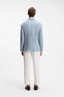 BOSS Slim-fit Jacket In A Linen Blend - Light Blue