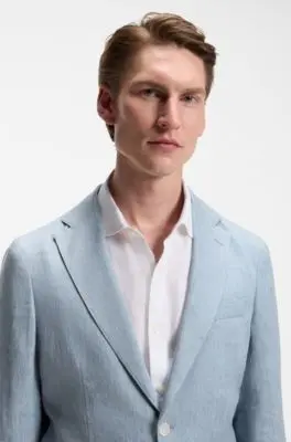 BOSS Slim-fit Jacket In A Linen Blend - Light Blue