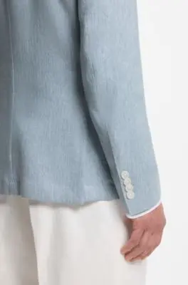 BOSS Slim-fit Jacket In A Linen Blend - Light Blue