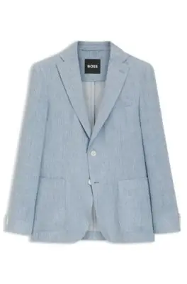 BOSS Slim-fit Jacket In A Linen Blend - Light Blue