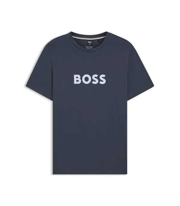 BOSS Cotton-jersey T-shirt With Logo Print - Dark Blue