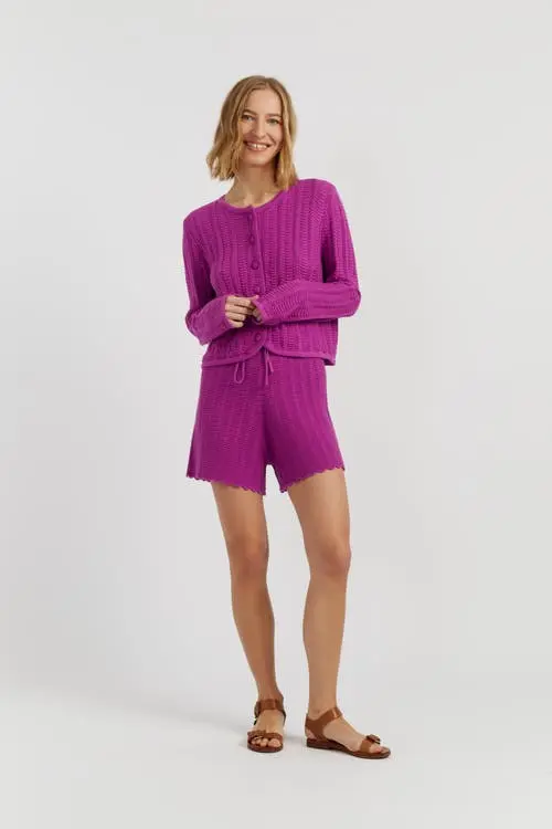 Chinti & Parker Cotton Crochet Cardigan - Magenta