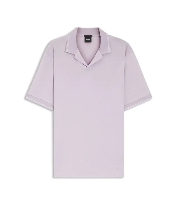 BOSS Johnny-collar Polo Shirt In Cotton And Linen - Light Purple