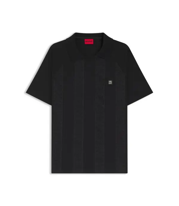 Hugo Johnny-collar Polo Shirt With Broderie Stripes - Black