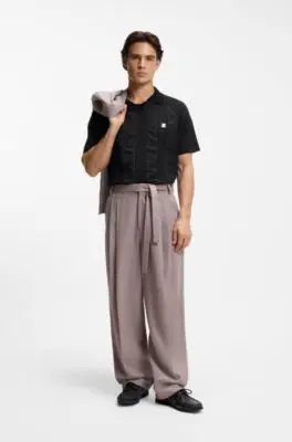 Hugo Johnny-collar Polo Shirt With Broderie Stripes