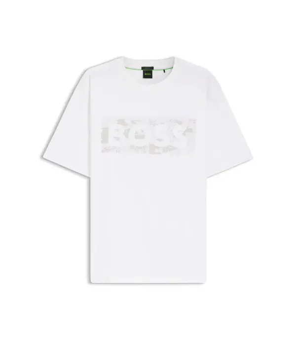 BOSS Logo-artwork T-shirt In Stretch Cotton - White