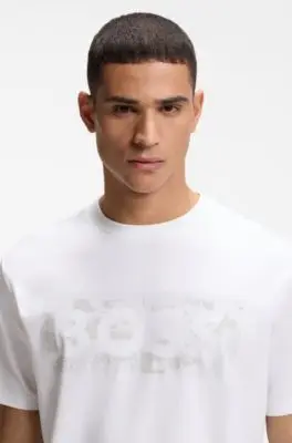 BOSS Logo-artwork T-shirt In Stretch Cotton - White