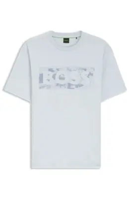 BOSS Logo-artwork T-shirt In Stretch Cotton - Light Blue