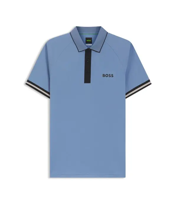 BOSS Active Slim-fit Polo Shirt With Moisture Management - Light Blue
