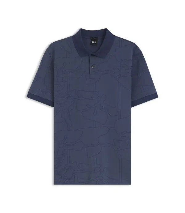 BOSS Jacquard-pattern Polo Shirt In Cotton - Light Blue