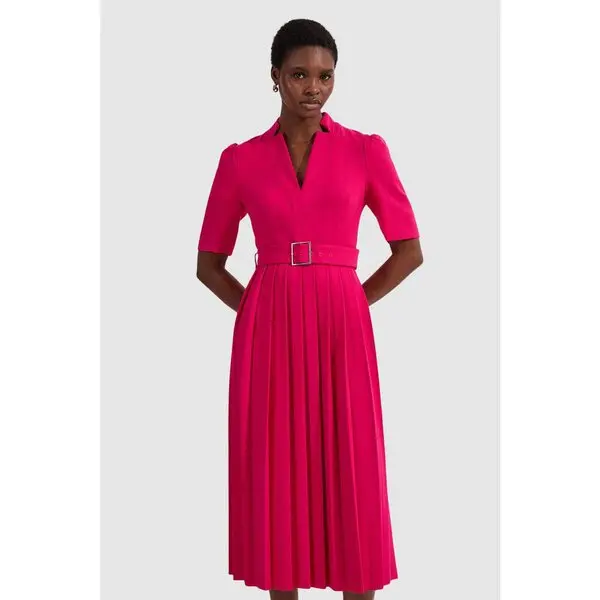 Karen Millen Petite Crepe Forever Pleat Midi Dress - Magenta