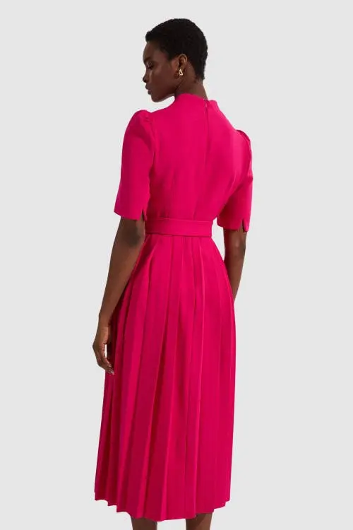 Karen Millen Petite Crepe Forever Pleat Midi Dress - Magenta