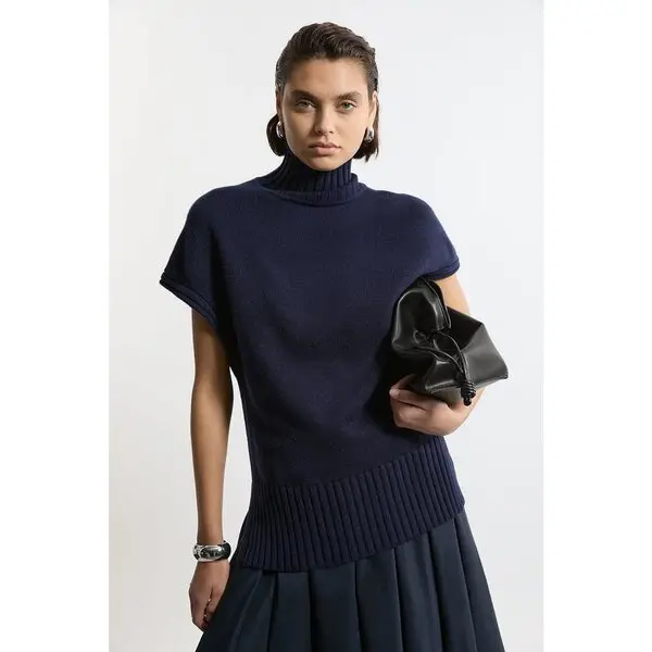 Karen Millen High Neck Knitted Tunic Top - Navy