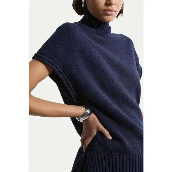 Karen Millen High Neck Knitted Tunic Top With Short Sleeves