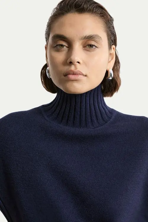 Karen Millen High Neck Knitted Tunic Top With Short Sleeves