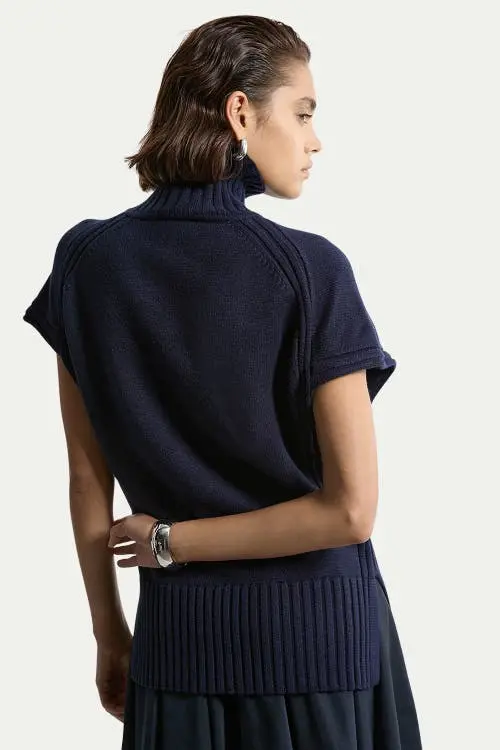 Karen Millen High Neck Knitted Tunic Top With Short Sleeves