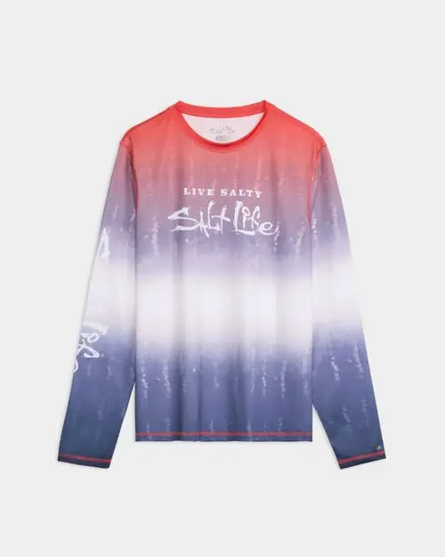 SALT LIFE Red White And Waves Fade Perforated Tee - Blue
