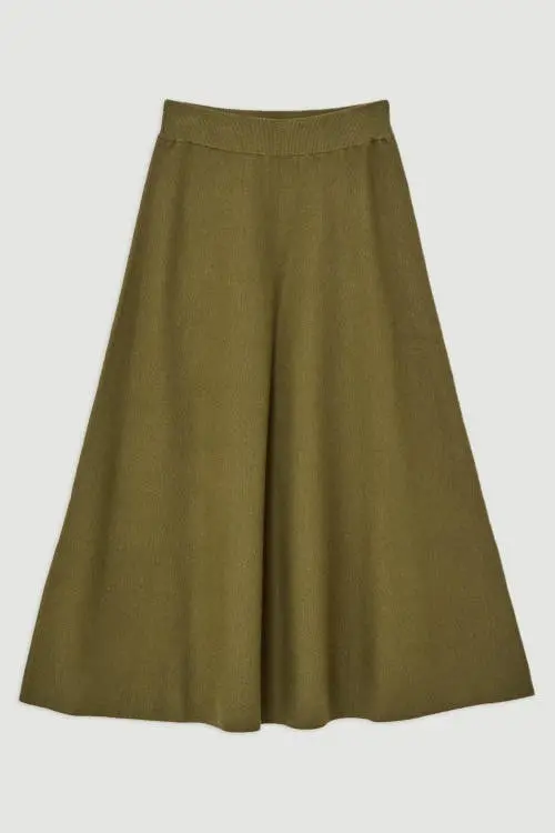 Karen Millen Milano Knit Full Midi Skirt - Olive