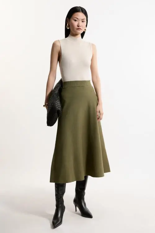 Karen Millen Milano Knit Full Midi Skirt - Olive