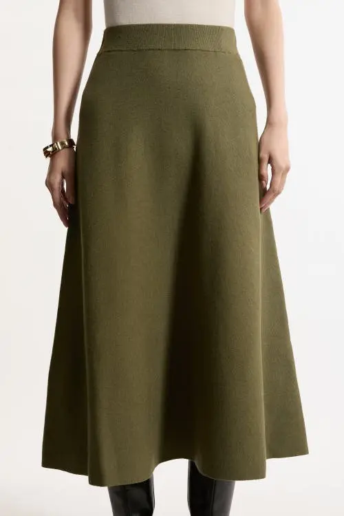 Karen Millen Milano Knit Full Midi Skirt - Olive