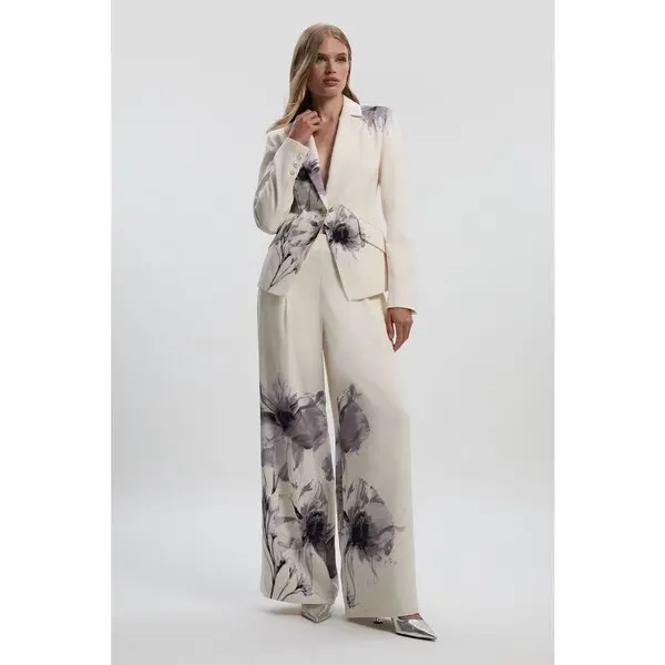 Karen Millen Floral Crepe Single Breasted Blazer - Multi